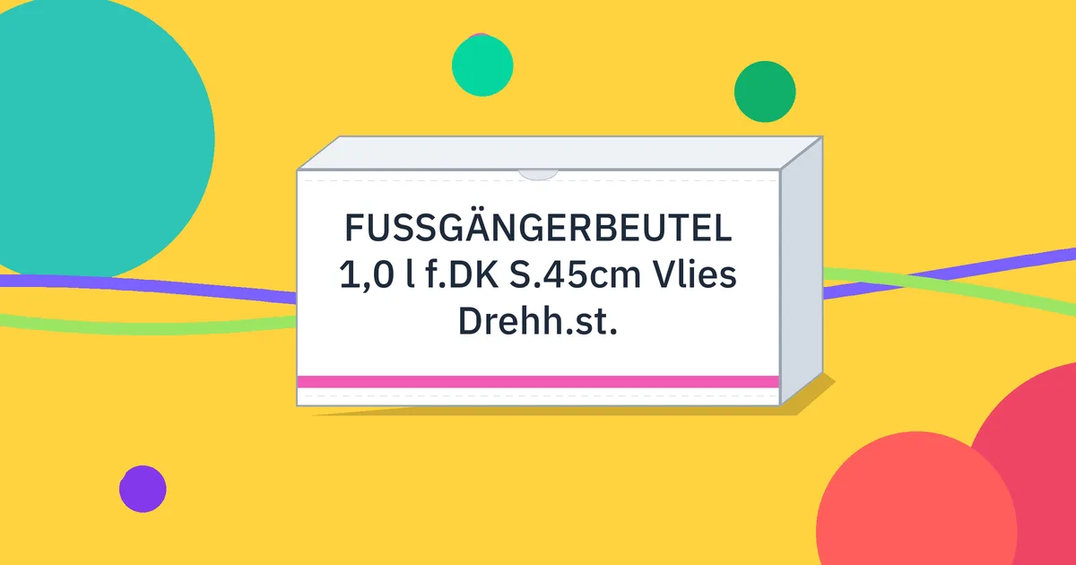 Symbolbild: Packung mit der Aufschrift FUSSGÄNGERBEUTEL 1,0 l f.DK S.45cm Vlies Drehh.st. (PZN 06096739) – Verfügbarkeit und Bezug in Apotheken in Frankfurt am Main
