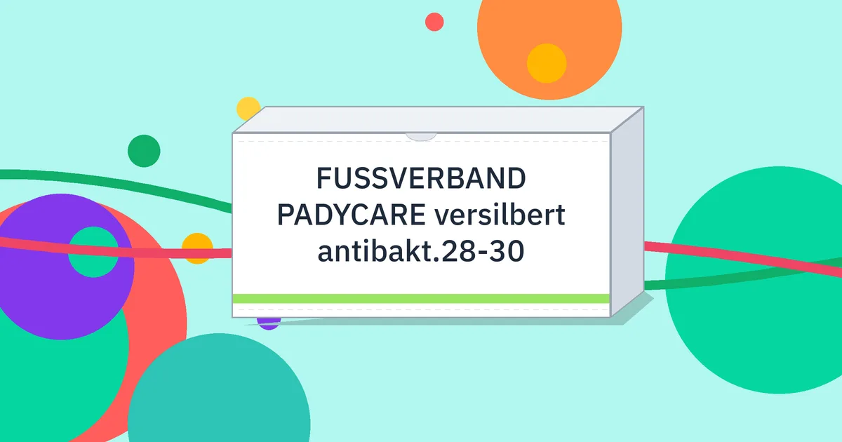 Symbolbild: Packung mit der Aufschrift FUSSVERBAND PADYCARE versilbert antibakt.28-30 (PZN 10939853) – Verfügbarkeit und Bezug in Apotheken in Frankfurt am Main
