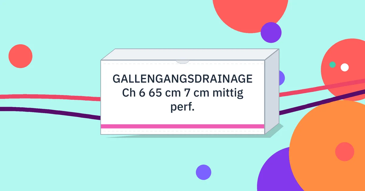 Symbolbild: Packung mit der Aufschrift GALLENGANGSDRAINAGE Ch 6 65 cm 7 cm mittig perf. (PZN 17489554) – Verfügbarkeit und Bezug in Apotheken in Frankfurt am Main