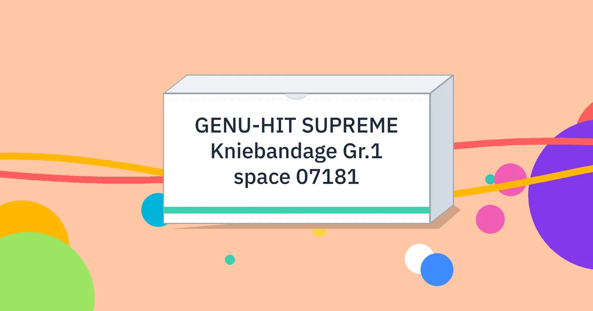 Symbolbild: Packung mit der Aufschrift GENU-HIT SUPREME Kniebandage Gr.1 space 07181 (PZN 20095698) – Verfügbarkeit und Bezug in Apotheken in Frankfurt am Main