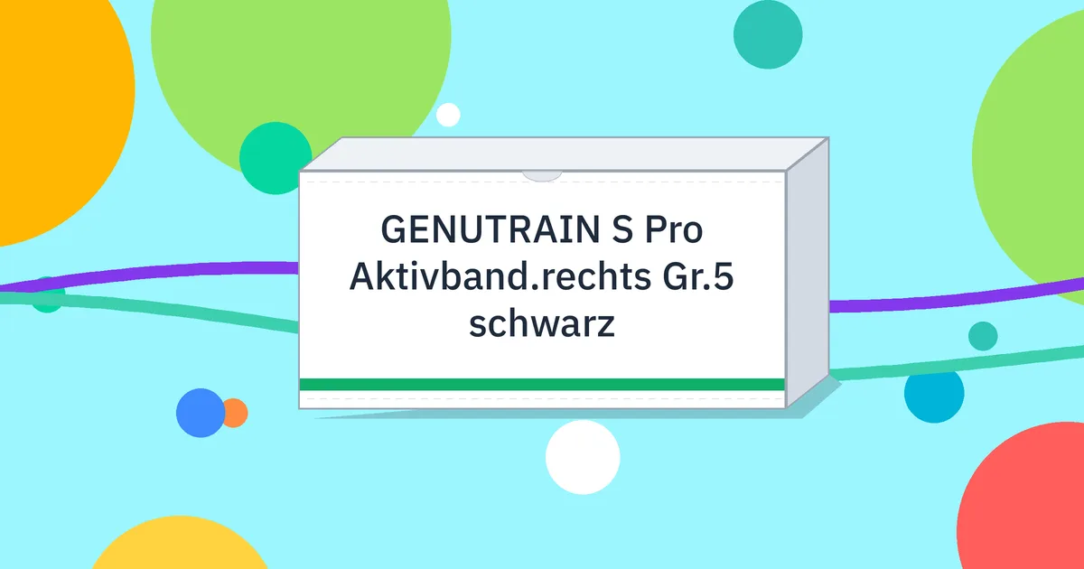 Symbolbild: Packung mit der Aufschrift GENUTRAIN S Pro Aktivband.rechts Gr.5 schwarz (PZN 09337132) – Verfügbarkeit und Bezug in Apotheken in Frankfurt am Main