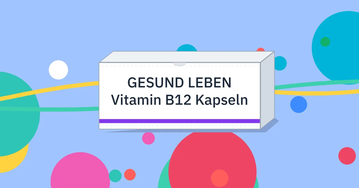 Symbolbild: Packung mit der Aufschrift GESUND LEBEN Vitamin B12 Kapseln (PZN 18805299) – Verfügbarkeit und Bezug in Apotheken in Frankfurt am Main