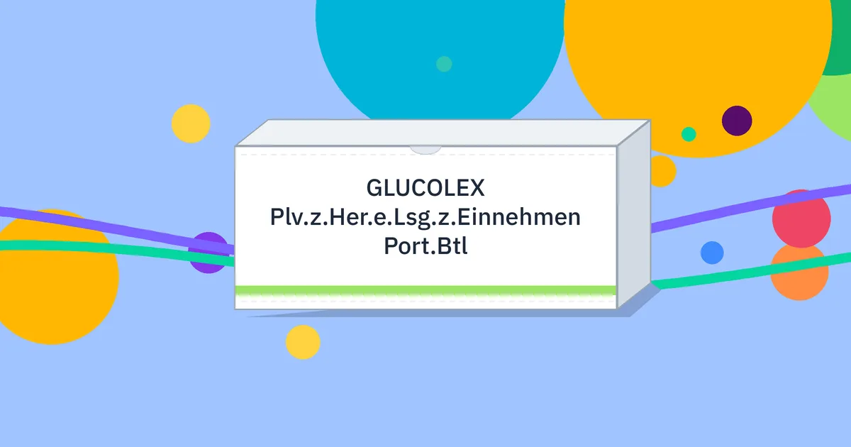 Symbolbild: Packung mit der Aufschrift GLUCOLEX Plv.z.Her.e.Lsg.z.Einnehmen Port.Btl (PZN 20047972) – Verfügbarkeit und Bezug in Apotheken in Frankfurt am Main
