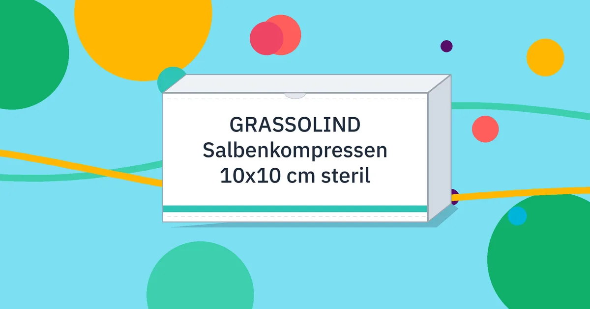 Symbolbild: Packung mit der Aufschrift GRASSOLIND Salbenkompressen 10x10 cm steril (PZN 19701047) – Verfügbarkeit und Bezug in Apotheken in Frankfurt am Main