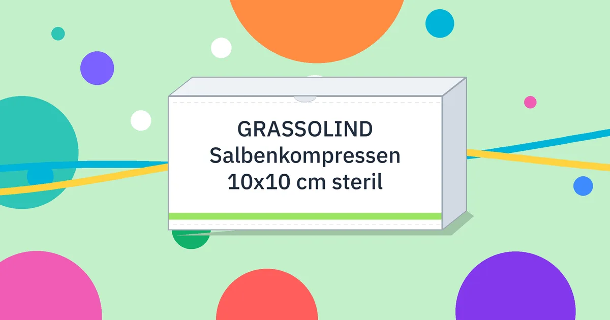 Symbolbild: Packung mit der Aufschrift GRASSOLIND Salbenkompressen 10x10 cm steril (PZN 03245630) – Verfügbarkeit und Bezug in Apotheken in Frankfurt am Main