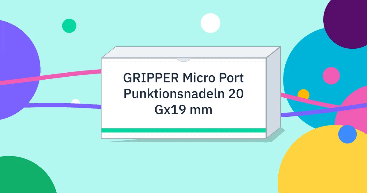 Symbolbild: Packung mit der Aufschrift GRIPPER Micro Port Punktionsnadeln 20 Gx19 mm (PZN 04652900) – Verfügbarkeit und Bezug in Apotheken in Frankfurt am Main