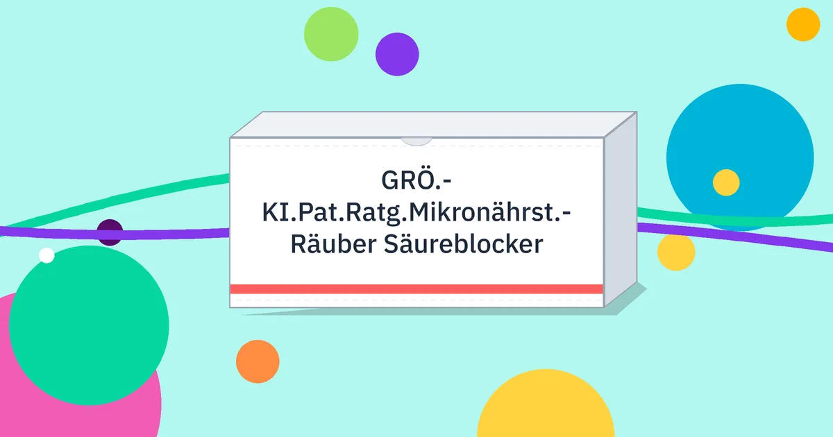 Symbolbild: Packung mit der Aufschrift GRÖ.-KI.Pat.Ratg.Mikronährst.-Räuber Säureblocker (PZN 18031679) – Verfügbarkeit und Bezug in Apotheken in Frankfurt am Main
