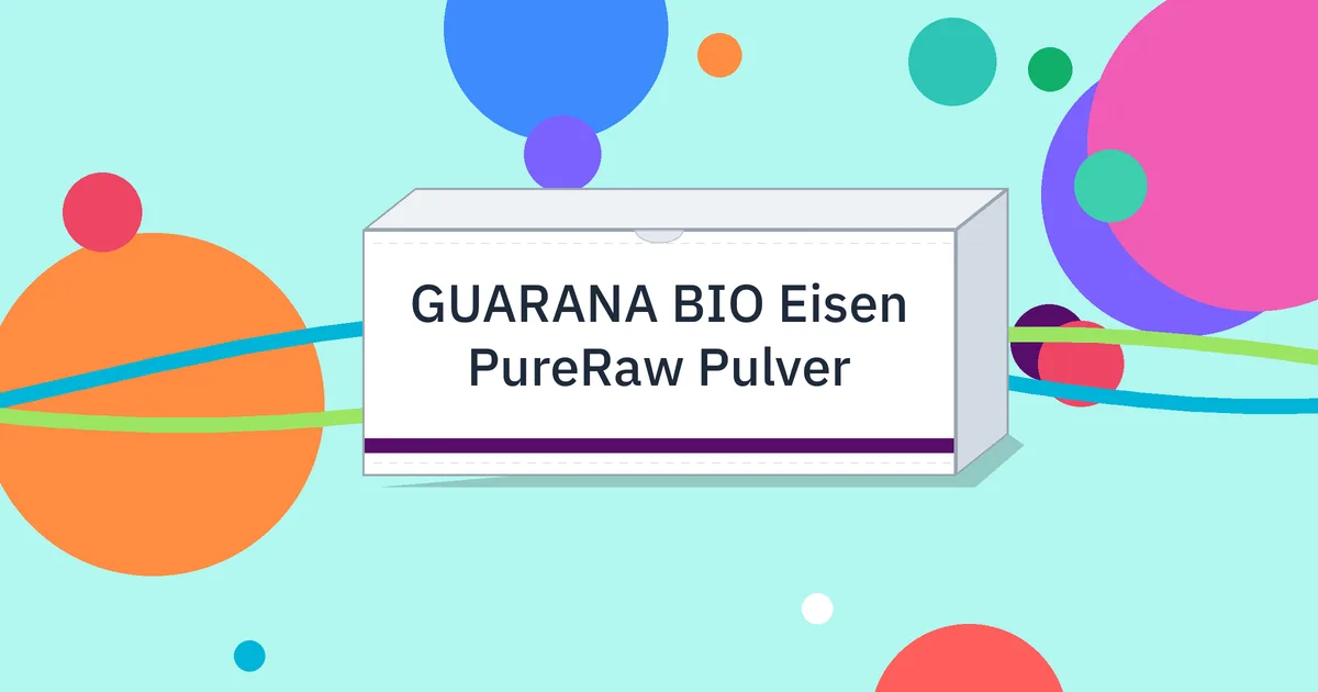 Symbolbild: Packung mit der Aufschrift GUARANA BIO Eisen PureRaw Pulver (PZN 16805711) – Verfügbarkeit und Bezug in Apotheken in Frankfurt am Main