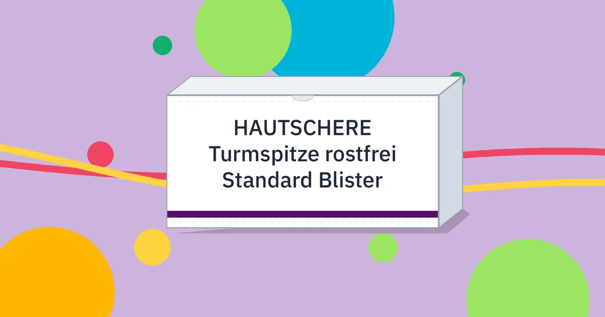 Symbolbild: Packung mit der Aufschrift HAUTSCHERE Turmspitze rostfrei Standard Blister (PZN 01570076) – Verfügbarkeit und Bezug in Apotheken in Frankfurt am Main