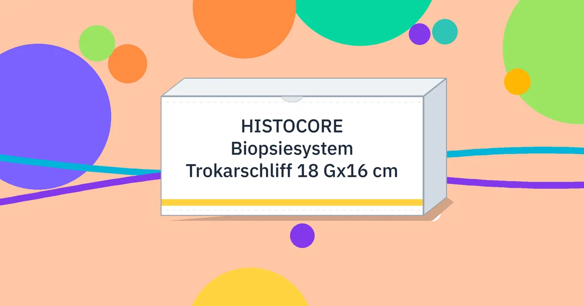 Symbolbild: Packung mit der Aufschrift HISTOCORE Biopsiesystem Trokarschliff 18 Gx16 cm (PZN 18794087) – Verfügbarkeit und Bezug in Apotheken in Frankfurt am Main