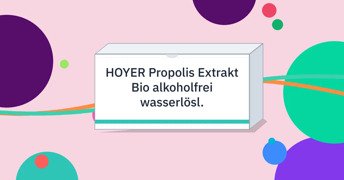 Symbolbild: Packung mit der Aufschrift HOYER Propolis Extrakt Bio alkoholfrei wasserlösl. (PZN 14437479) – Verfügbarkeit und Bezug in Apotheken in Frankfurt am Main