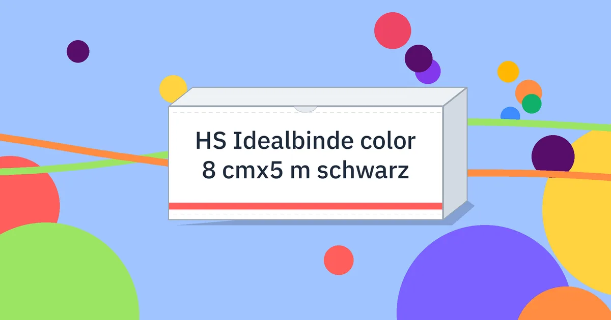 Symbolbild: Packung mit der Aufschrift HS Idealbinde color 8 cmx5 m schwarz (PZN 03688209) – Verfügbarkeit und Bezug in Apotheken in Frankfurt am Main
