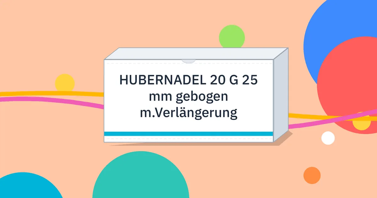 Symbolbild: Packung mit der Aufschrift HUBERNADEL 20 G 25 mm gebogen m.Verlängerung (PZN 03402035) – Verfügbarkeit und Bezug in Apotheken in Frankfurt am Main