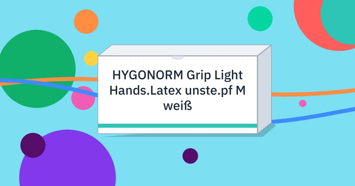 Symbolbild: Packung mit der Aufschrift HYGONORM Grip Light Hands.Latex unste.pf M weiß (PZN 20307054) – Verfügbarkeit und Bezug in Apotheken in Frankfurt am Main