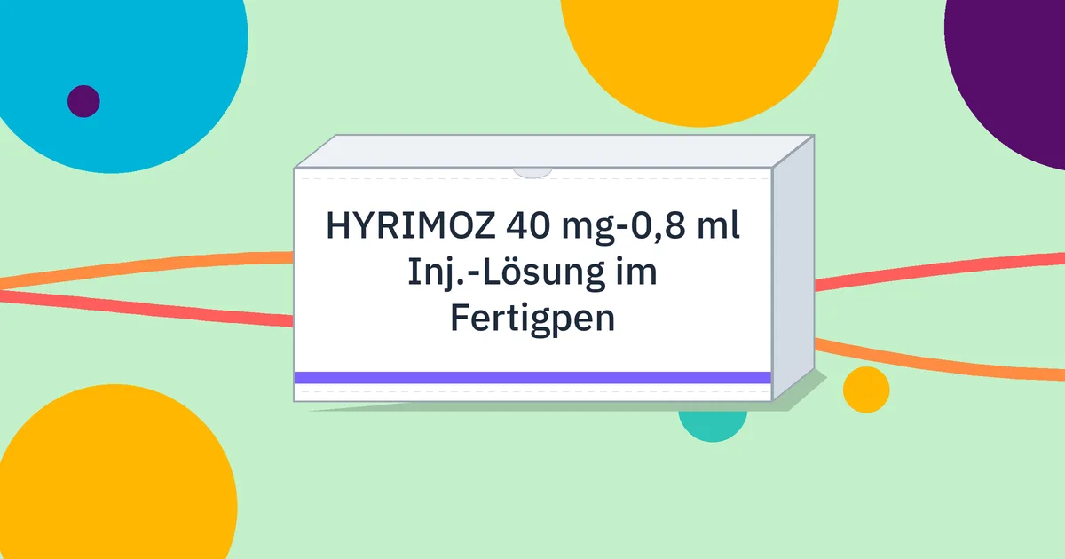 Symbolbild: Packung mit der Aufschrift HYRIMOZ 40 mg-0,8 ml Inj.-Lösung im Fertigpen (PZN 15607452) – Verfügbarkeit und Bezug in Apotheken in Frankfurt am Main