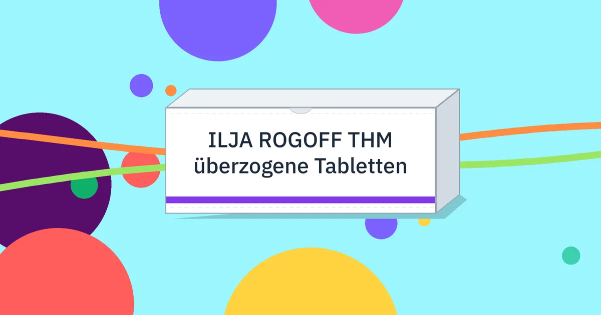 Symbolbild: Packung mit der Aufschrift ILJA ROGOFF THM überzogene Tabletten (PZN 08904132) – Verfügbarkeit und Bezug in Apotheken in Frankfurt am Main