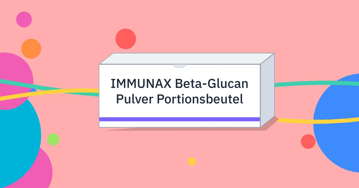 Symbolbild: Packung mit der Aufschrift IMMUNAX Beta-Glucan Pulver Portionsbeutel (PZN 19871269) – Verfügbarkeit und Bezug in Apotheken in Frankfurt am Main