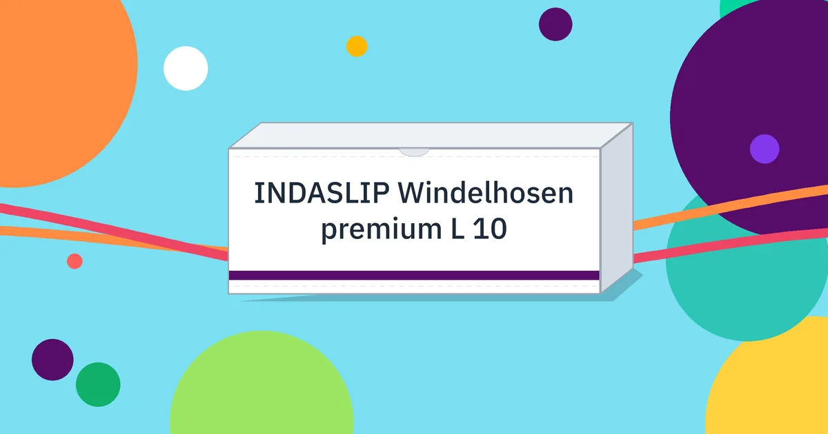 Symbolbild: Packung mit der Aufschrift INDASLIP Windelhosen premium L 10 (PZN 11702633) – Verfügbarkeit und Bezug in Apotheken in Frankfurt am Main