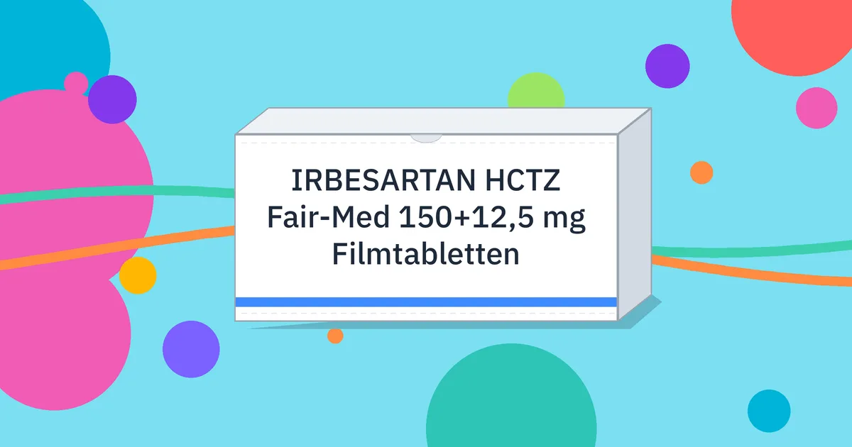 Symbolbild: Packung mit der Aufschrift IRBESARTAN HCTZ Fair-Med 150+12,5 mg Filmtabletten (PZN 13245855) – Verfügbarkeit und Bezug in Apotheken in Frankfurt am Main