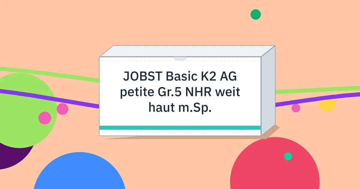 Symbolbild: Packung mit der Aufschrift JOBST Basic K2 AG petite Gr.5 NHR weit haut m.Sp. (PZN 13060245) – Verfügbarkeit und Bezug in Apotheken in Frankfurt am Main