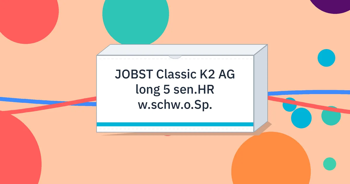 Symbolbild: Packung mit der Aufschrift JOBST Classic K2 AG long 5 sen.HR w.schw.o.Sp. (PZN 17959497) – Verfügbarkeit und Bezug in Apotheken in Frankfurt am Main
