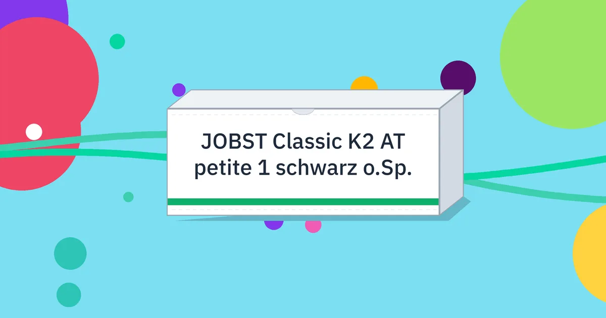 Symbolbild: Packung mit der Aufschrift JOBST Classic K2 AT petite 1 schwarz o.Sp. (PZN 11275622) – Verfügbarkeit und Bezug in Apotheken in Frankfurt am Main