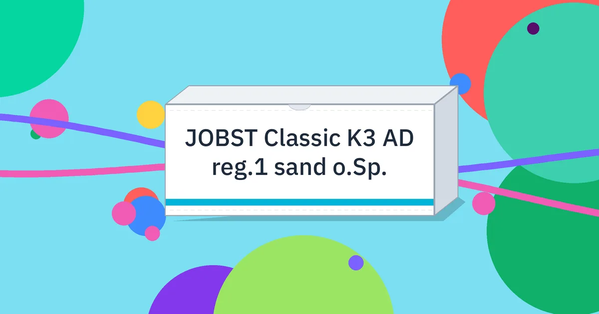 Symbolbild: Packung mit der Aufschrift JOBST Classic K3 AD reg.1 sand o.Sp. (PZN 13071415) – Verfügbarkeit und Bezug in Apotheken in Frankfurt am Main