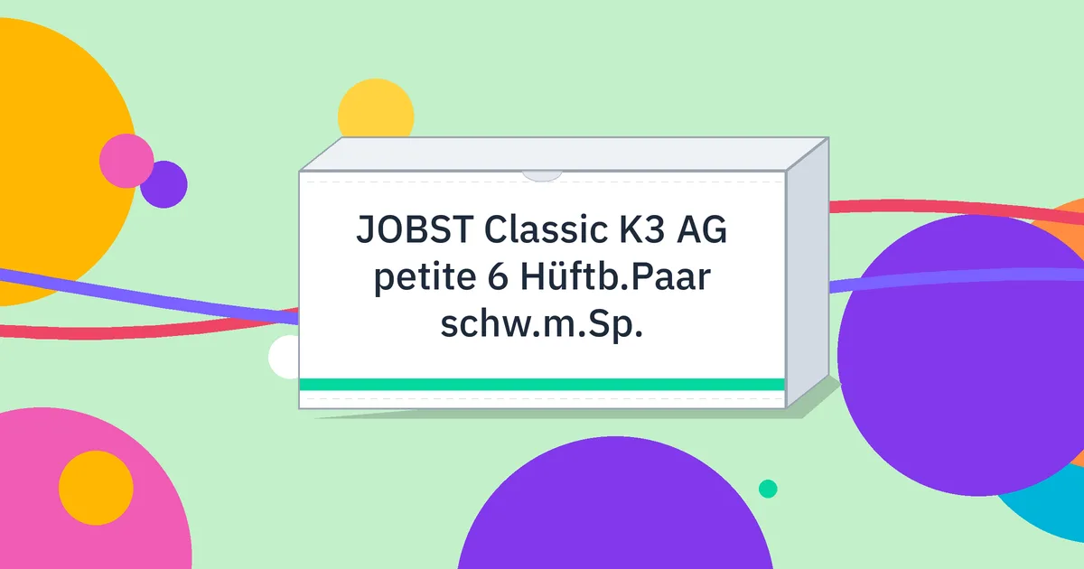 Symbolbild: Packung mit der Aufschrift JOBST Classic K3 AG petite 6 Hüftb.Paar schw.m.Sp. (PZN 13074767) – Verfügbarkeit und Bezug in Apotheken in Frankfurt am Main