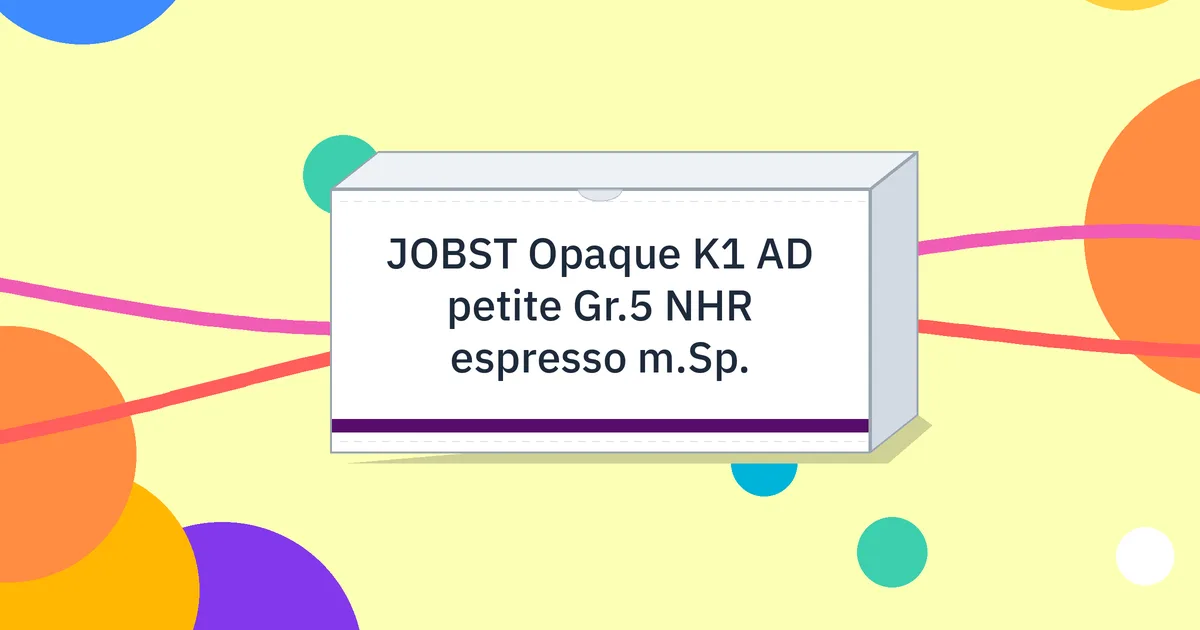 Symbolbild: Packung mit der Aufschrift JOBST Opaque K1 AD petite Gr.5 NHR espresso m.Sp. (PZN 16264505) – Verfügbarkeit und Bezug in Apotheken in Frankfurt am Main