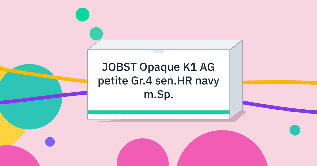 Symbolbild: Packung mit der Aufschrift JOBST Opaque K1 AG petite Gr.4 sen.HR navy m.Sp. (PZN 13085593) – Verfügbarkeit und Bezug in Apotheken in Frankfurt am Main