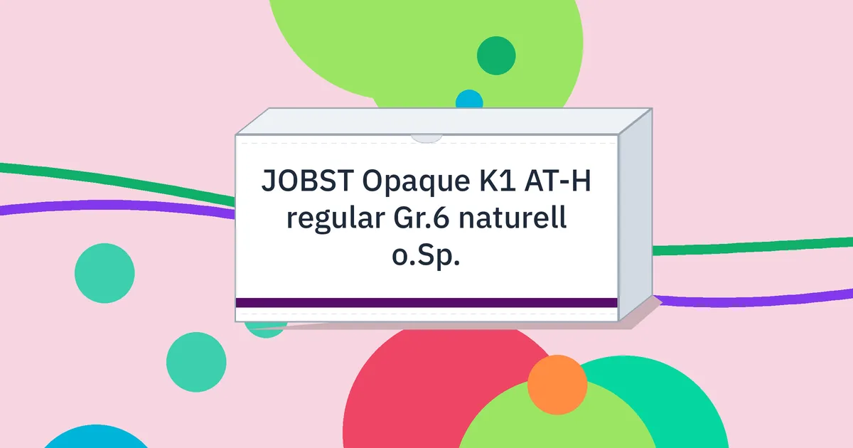 Symbolbild: Packung mit der Aufschrift JOBST Opaque K1 AT-H regular Gr.6 naturell o.Sp. (PZN 13105775) – Verfügbarkeit und Bezug in Apotheken in Frankfurt am Main
