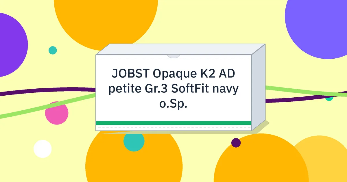 Symbolbild: Packung mit der Aufschrift JOBST Opaque K2 AD petite Gr.3 SoftFit navy o.Sp. (PZN 13110061) – Verfügbarkeit und Bezug in Apotheken in Frankfurt am Main