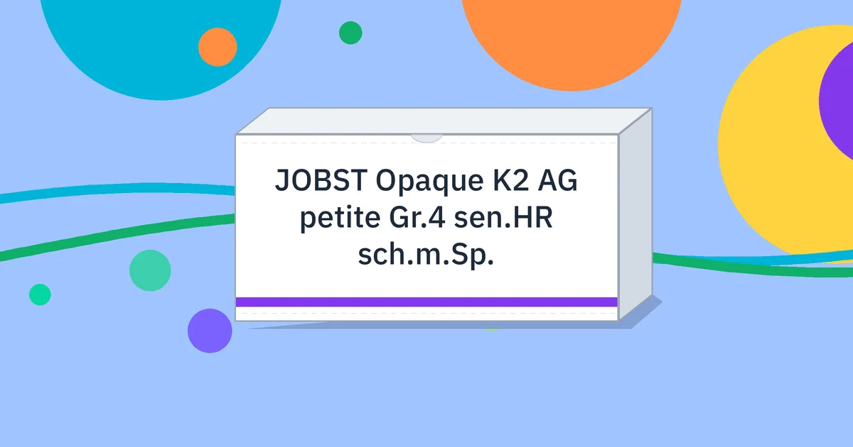 Symbolbild: Packung mit der Aufschrift JOBST Opaque K2 AG petite Gr.4 sen.HR sch.m.Sp. (PZN 12142981) – Verfügbarkeit und Bezug in Apotheken in Frankfurt am Main