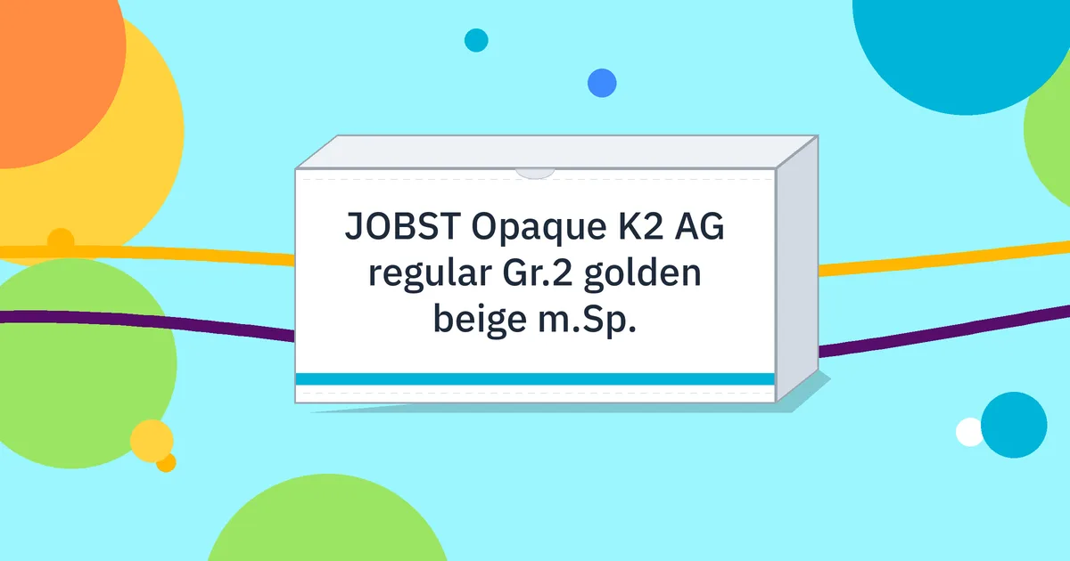 Symbolbild: Packung mit der Aufschrift JOBST Opaque K2 AG regular Gr.2 golden beige m.Sp. (PZN 16280272) – Verfügbarkeit und Bezug in Apotheken in Frankfurt am Main
