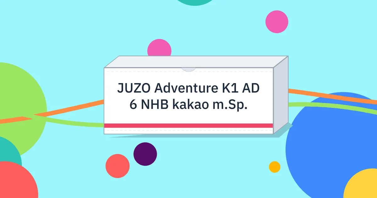 Symbolbild: Packung mit der Aufschrift JUZO Adventure K1 AD 6 NHB kakao m.Sp. (PZN 14974906) – Verfügbarkeit und Bezug in Apotheken in Frankfurt am Main