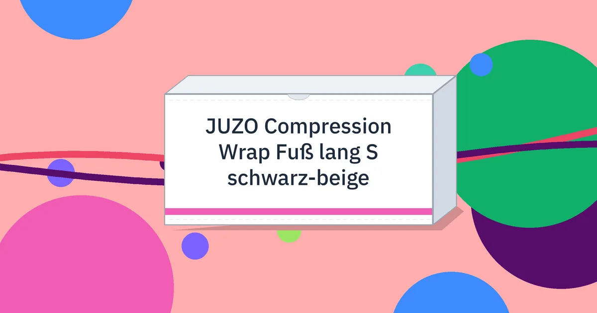 Symbolbild: Packung mit der Aufschrift JUZO Compression Wrap Fuß lang S schwarz-beige (PZN 16582406) – Verfügbarkeit und Bezug in Apotheken in Frankfurt am Main