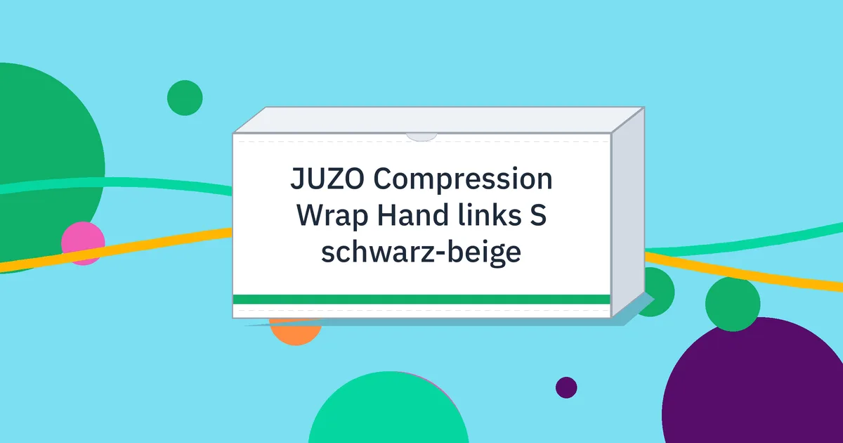 Symbolbild: Packung mit der Aufschrift JUZO Compression Wrap Hand links S schwarz-beige (PZN 16143718) – Verfügbarkeit und Bezug in Apotheken in Frankfurt am Main