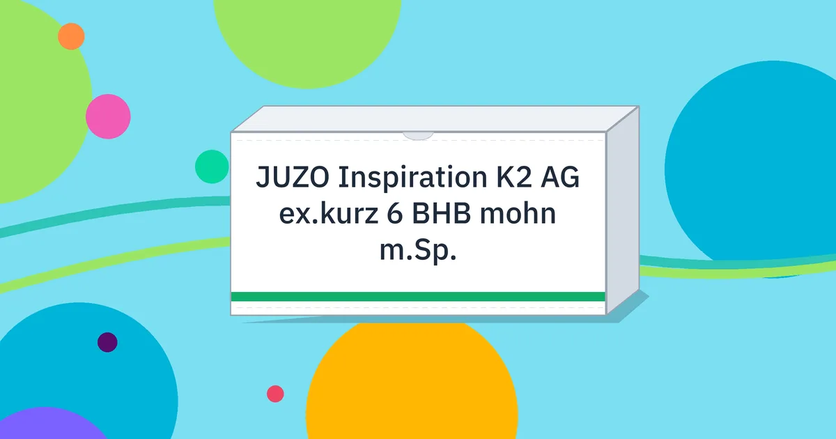 Symbolbild: Packung mit der Aufschrift JUZO Inspiration K2 AG ex.kurz 6 BHB mohn m.Sp. (PZN 14835748) – Verfügbarkeit und Bezug in Apotheken in Frankfurt am Main