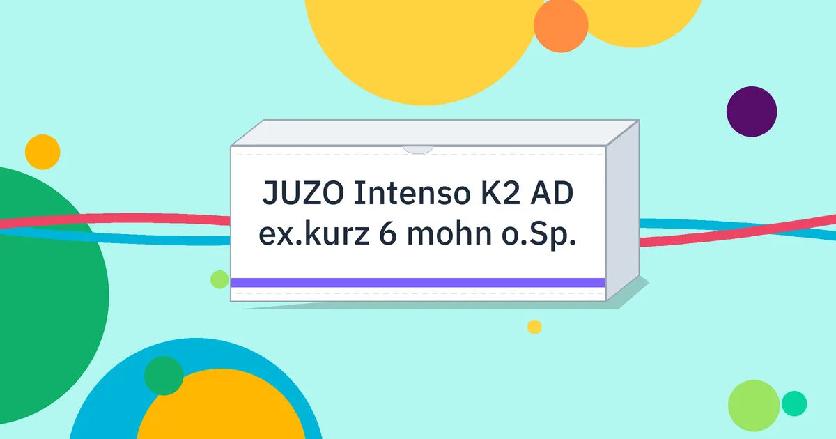Symbolbild: Packung mit der Aufschrift JUZO Intenso K2 AD ex.kurz 6 mohn o.Sp. (PZN 18618841) – Verfügbarkeit und Bezug in Apotheken in Frankfurt am Main