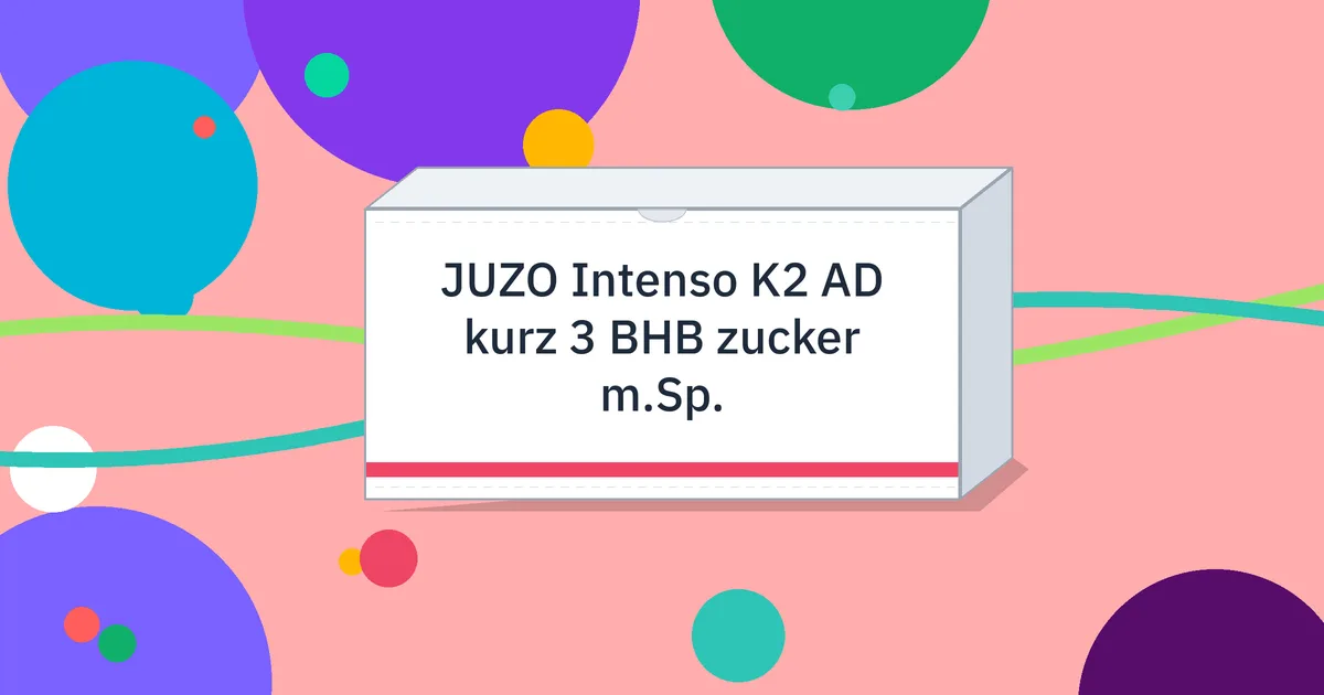 Symbolbild: Packung mit der Aufschrift JUZO Intenso K2 AD kurz 3 BHB zucker m.Sp. (PZN 18614257) – Verfügbarkeit und Bezug in Apotheken in Frankfurt am Main