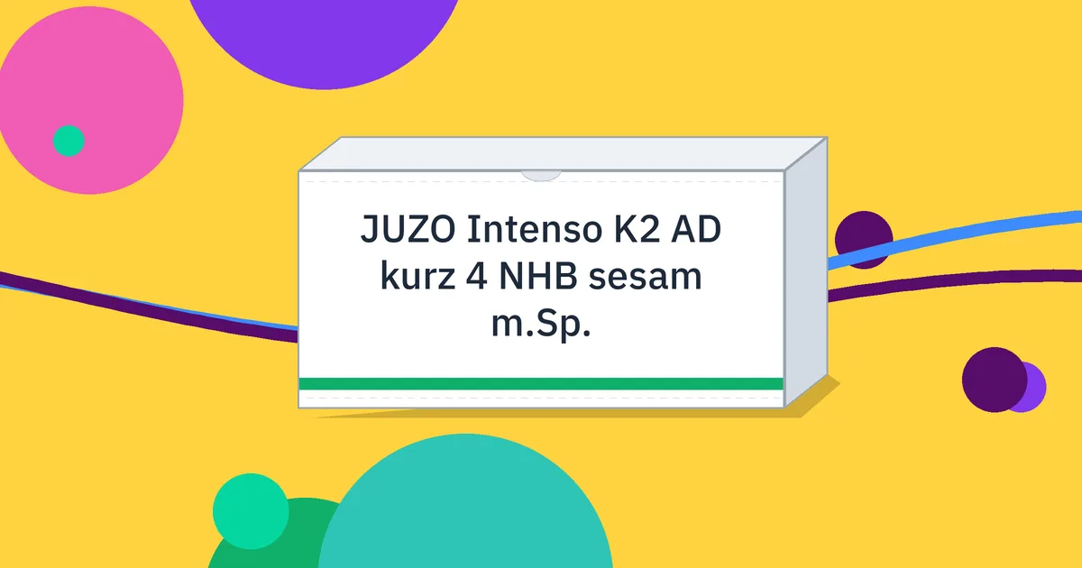 Symbolbild: Packung mit der Aufschrift JUZO Intenso K2 AD kurz 4 NHB sesam m.Sp. (PZN 18610957) – Verfügbarkeit und Bezug in Apotheken in Frankfurt am Main