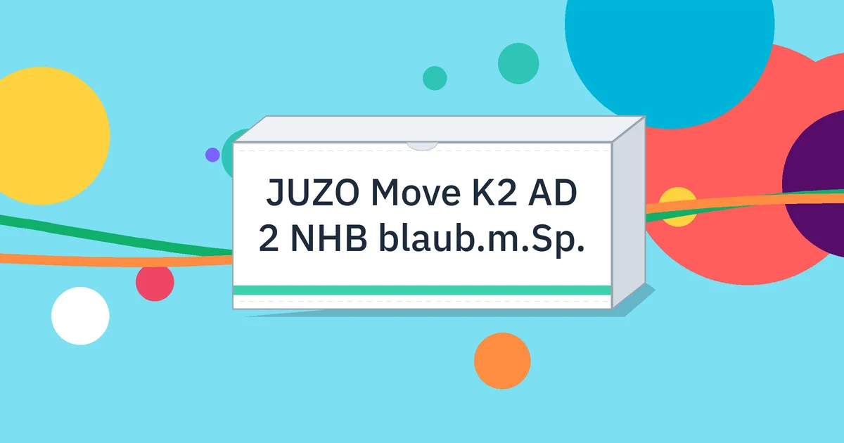 Symbolbild: Packung mit der Aufschrift JUZO Move K2 AD 2 NHB blaub.m.Sp. (PZN 18539024) – Verfügbarkeit und Bezug in Apotheken in Frankfurt am Main
