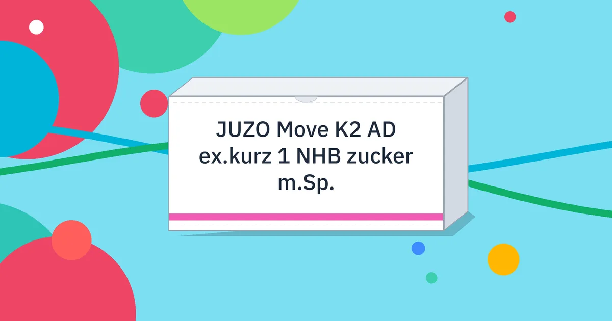 Symbolbild: Packung mit der Aufschrift JUZO Move K2 AD ex.kurz 1 NHB zucker m.Sp. (PZN 18509968) – Verfügbarkeit und Bezug in Apotheken in Frankfurt am Main