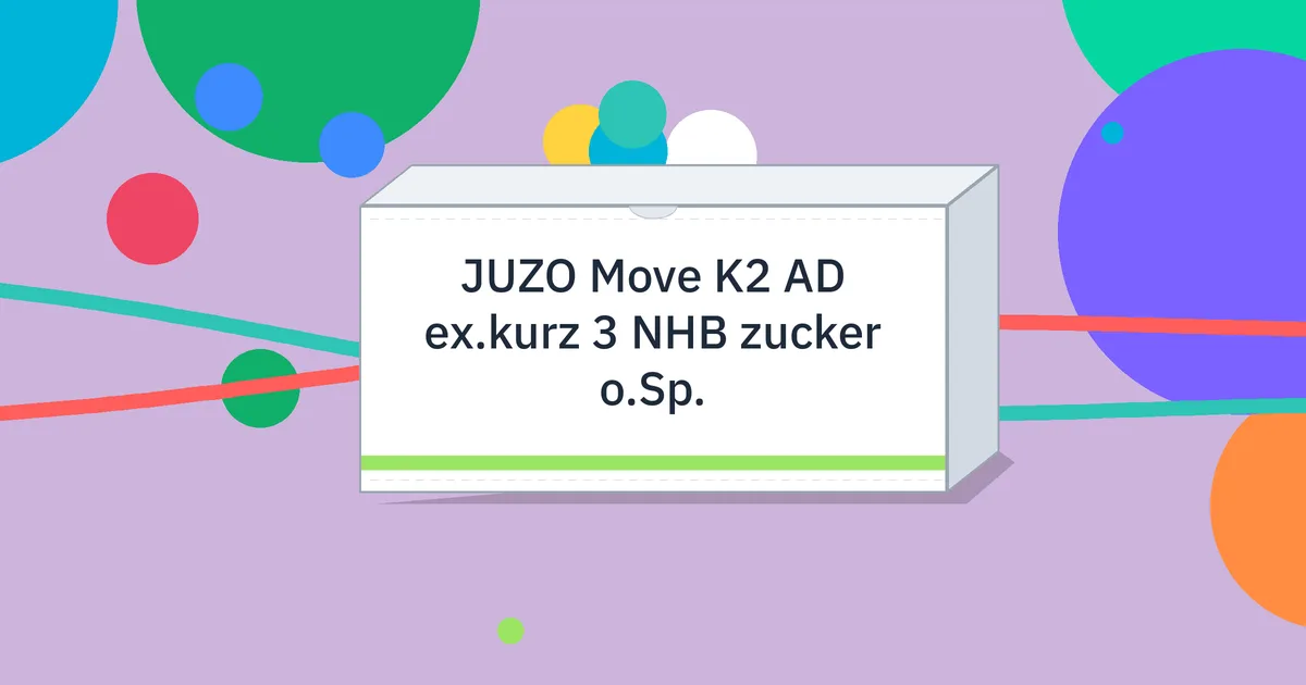 Symbolbild: Packung mit der Aufschrift JUZO Move K2 AD ex.kurz 3 NHB zucker o.Sp. (PZN 18510629) – Verfügbarkeit und Bezug in Apotheken in Frankfurt am Main