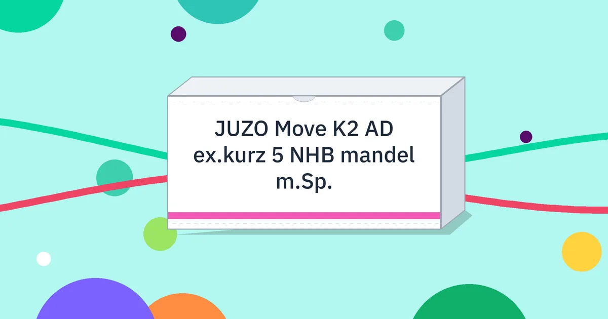 Symbolbild: Packung mit der Aufschrift JUZO Move K2 AD ex.kurz 5 NHB mandel m.Sp. (PZN 16340258) – Verfügbarkeit und Bezug in Apotheken in Frankfurt am Main