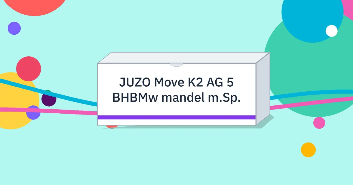 Symbolbild: Packung mit der Aufschrift JUZO Move K2 AG 5 BHBMw mandel m.Sp. (PZN 16649837) – Verfügbarkeit und Bezug in Apotheken in Frankfurt am Main