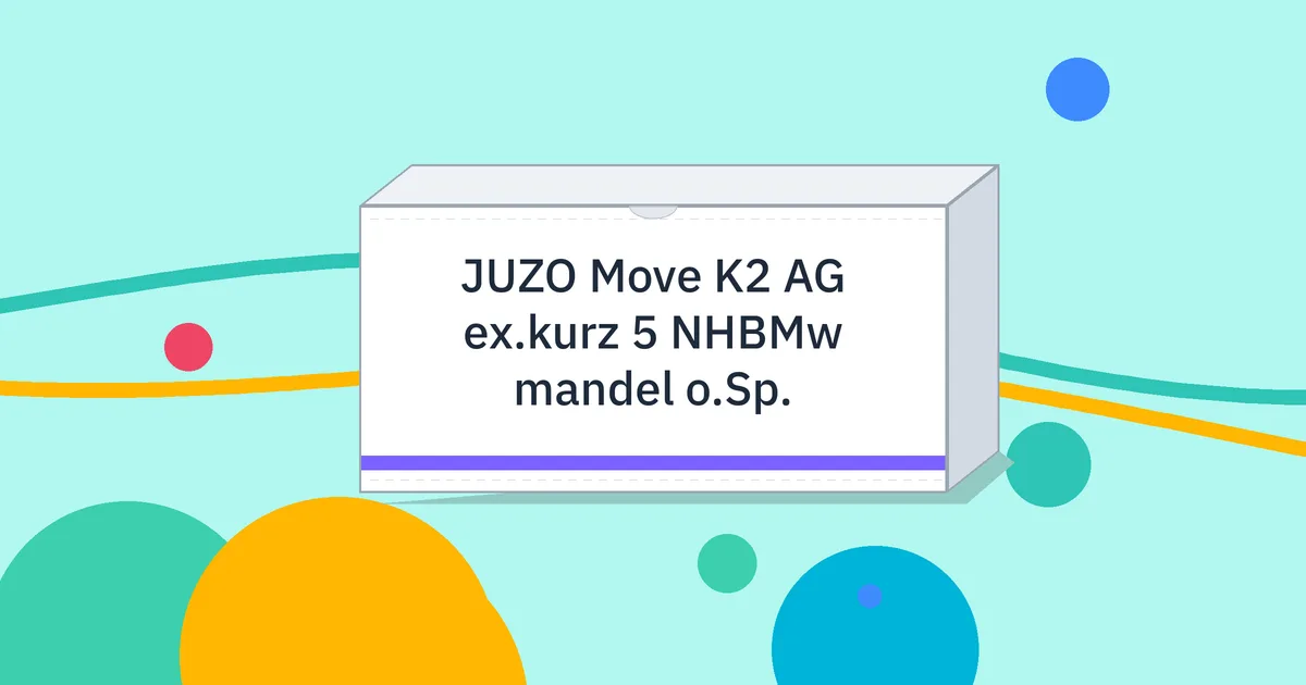 Symbolbild: Packung mit der Aufschrift JUZO Move K2 AG ex.kurz 5 NHBMw mandel o.Sp. (PZN 16644857) – Verfügbarkeit und Bezug in Apotheken in Frankfurt am Main