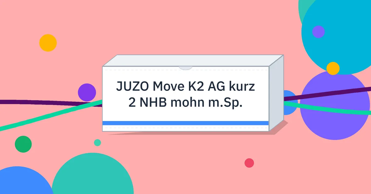 Symbolbild: Packung mit der Aufschrift JUZO Move K2 AG kurz 2 NHB mohn m.Sp. (PZN 18559328) – Verfügbarkeit und Bezug in Apotheken in Frankfurt am Main