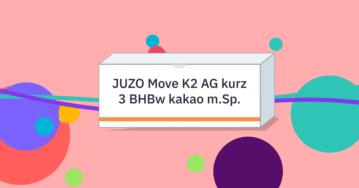 Symbolbild: Packung mit der Aufschrift JUZO Move K2 AG kurz 3 BHBw kakao m.Sp. (PZN 18560082) – Verfügbarkeit und Bezug in Apotheken in Frankfurt am Main