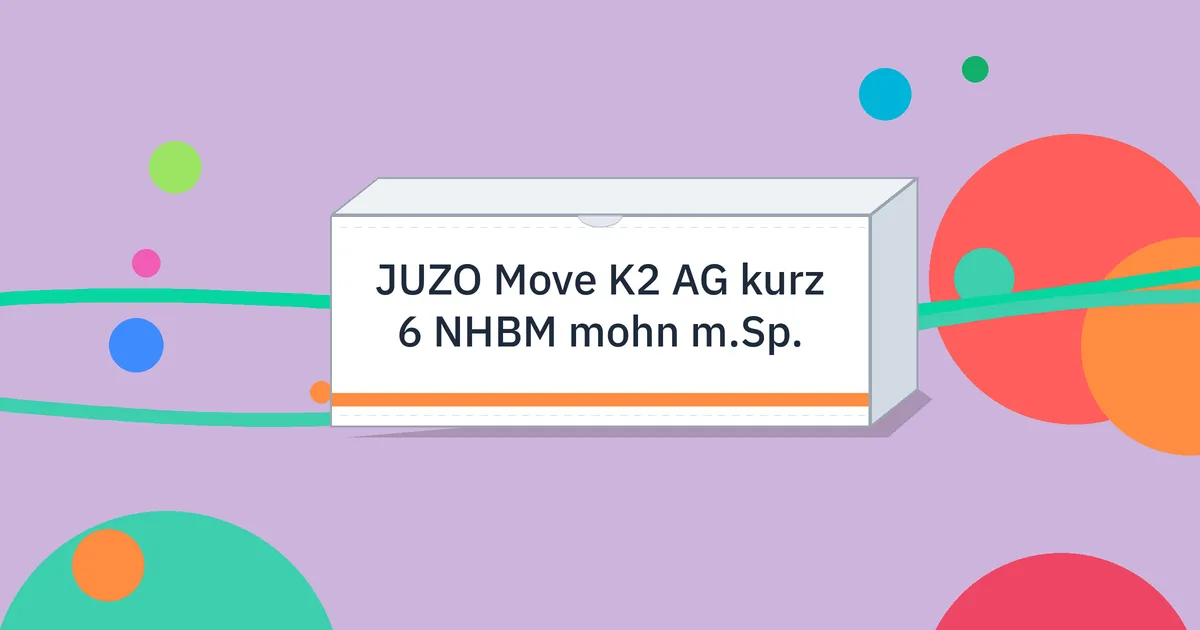 Symbolbild: Packung mit der Aufschrift JUZO Move K2 AG kurz 6 NHBM mohn m.Sp. (PZN 18558961) – Verfügbarkeit und Bezug in Apotheken in Frankfurt am Main